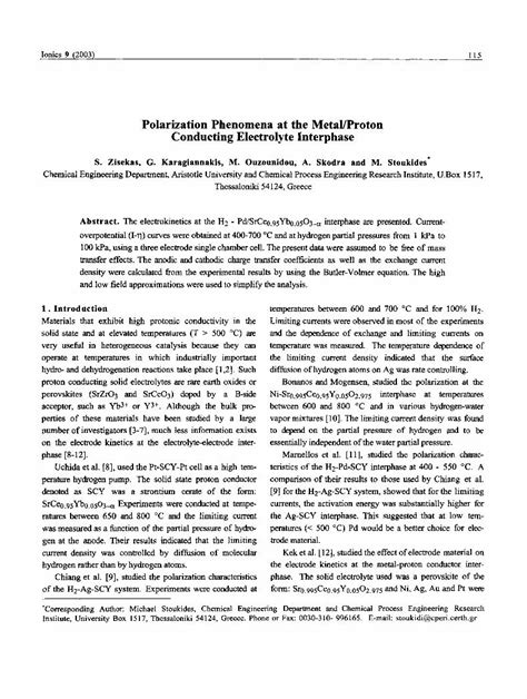 Pdf Polarization Phenomena At The Metal Proton Conducting Electrolyte