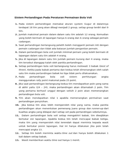 Sistem Pertandingan Pada Peraturan Permainan Bola Voli Pdf
