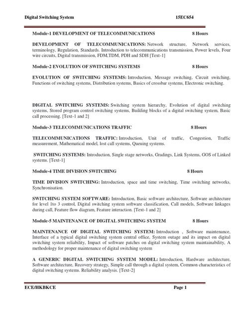 Digital Switching Systems 15ec654 Pdf Communications System