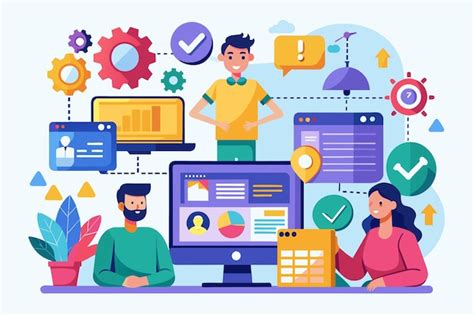 Premium Vector A Team Of Three People Work Together On A Project