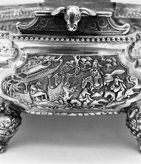 Chinese Export Silver Oval Bowl Bada