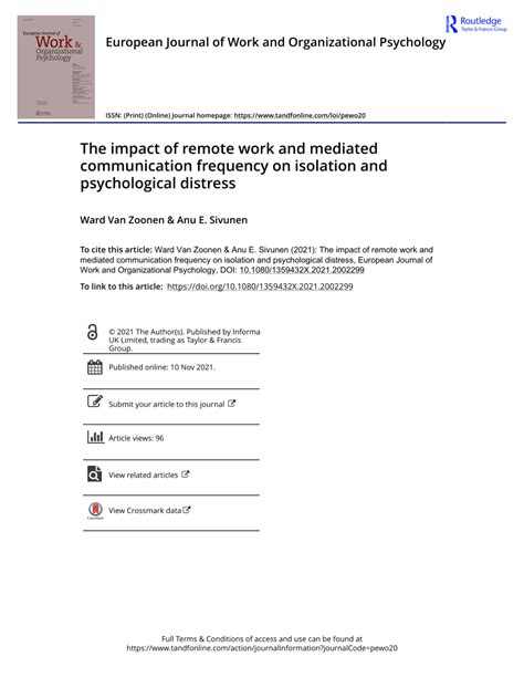 Pdf The Impact Of Remote Work And Mediated Communication Frequency On Isolation And