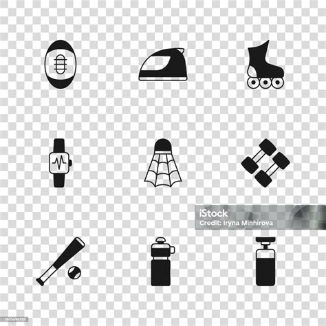 피트니스 셰이커 덤벨 샌드백 배드민턴 셔틀콕 롤러 스케이트 미식 축구 공 레이싱 헬멧 및 하트 아이콘이 있는 스마트 시계를