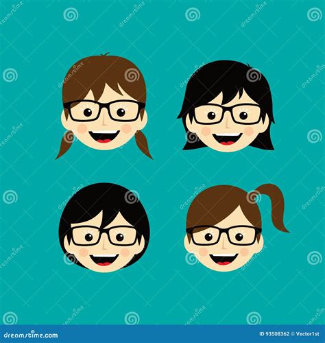 Geek Cartoon Face Expression Female Woman Girl Art Stock Vector Illustration Of Adult Face