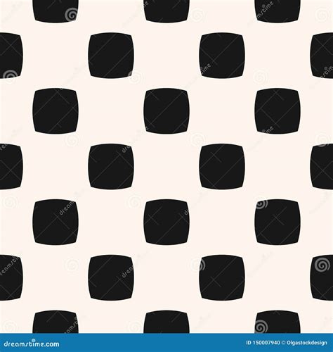 Vector Abstract Monochrome Seamless Pattern With Rounded Squares Big Dots Stock Vector