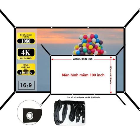 Màn Chiếu Gấp 100 Inch Có Lỗ Treo Màn Chiếu Phim Di Động Có Thể Là Ủi