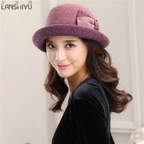 가을 겨울 Fedorat 챙이 넓은 울 모자 브랜드 빈티지 우아한 영국 스타일의 여성 페도라 모자 여성felt Top Hatladies Fedora Hatfedora