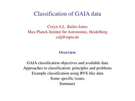 Ppt Classification Of Gaia Data Powerpoint Presentation Free