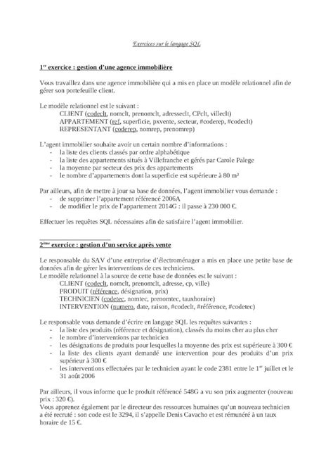 Doc Exercices Sur Le Langage Sql2 Dokumentips