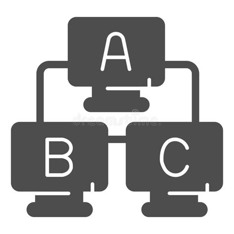 Three Desktop Monitors With Letters Solid Icon Neural Network Concept Vector Graphics Stock