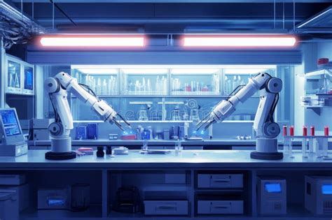 Futuristic Laboratory With Robotic Arms Stock Illustration