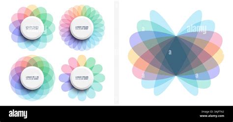 Set Of Circles Of Overlapping Translucent Elements Flowers In Geometric Style Abstract Button
