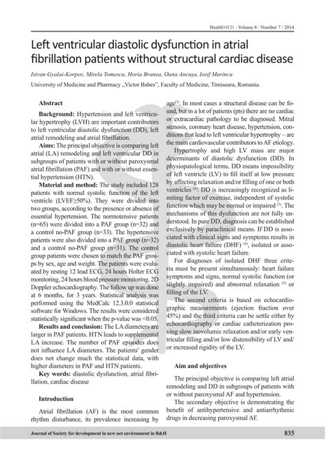 Pdf Left Ventricular Diastolic Dysfunction In Atrial Fibrillation Patients Without Structural