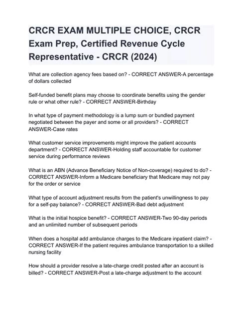 CRCR EXAM MULTIPLE CHOICE CRCR Exam Prep Certified Revenue Cycle Representative CRCR 2024