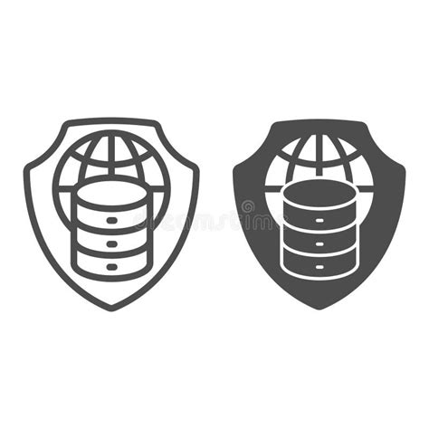 World Globe Disks On Shield Line And Solid Icon Data Protection Concept Vector Graphics Stock
