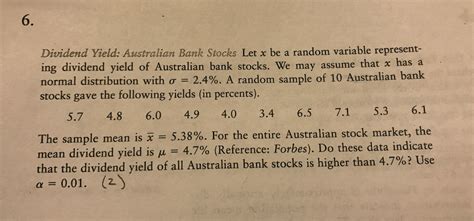 Solved Dividend Yield Australian Bank Stocks Let X Be A Chegg Com