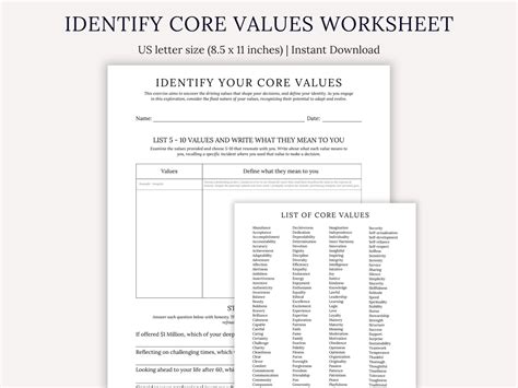 Printable Identify Core Values Worksheet Values Discovery Sheet Core
