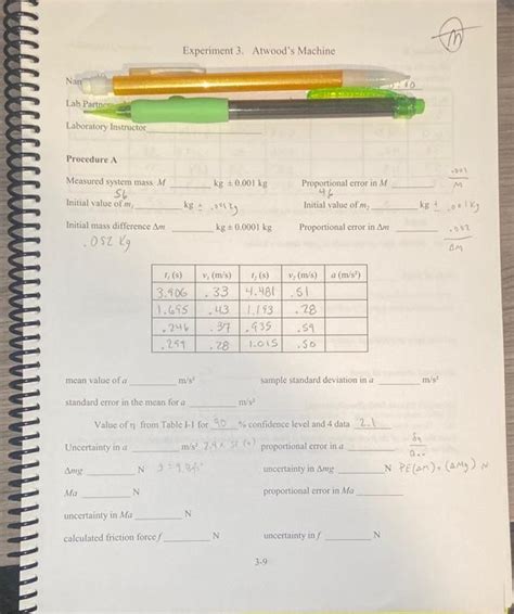 solved experiment 3 atwood s machine nan lab partner