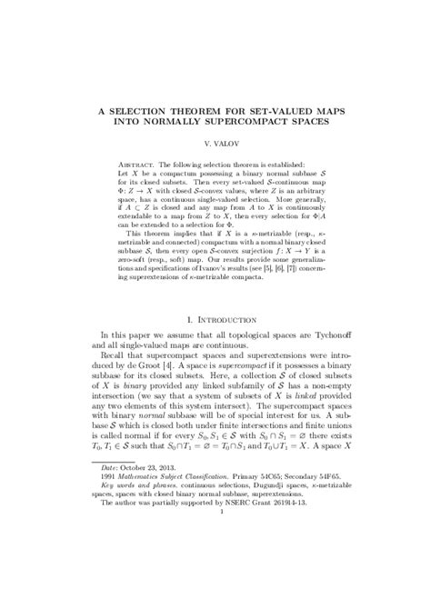 pdf a selection theorem for set valued maps into normally