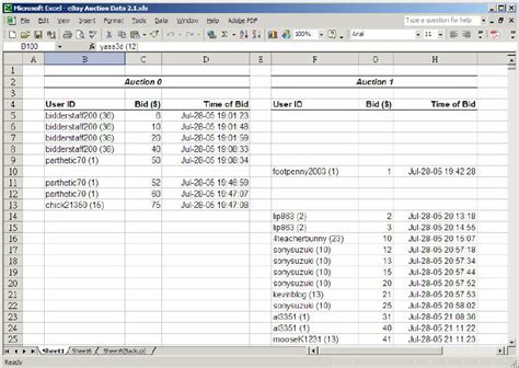 Auction Data From Two Concurrent Auctions After Preprocessing