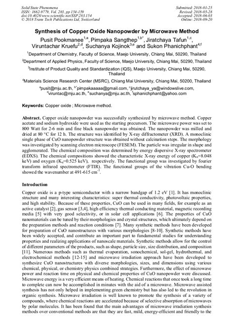 Synthesis Of Copper Oxide Nanopowder By Microwave Method Scientific Net