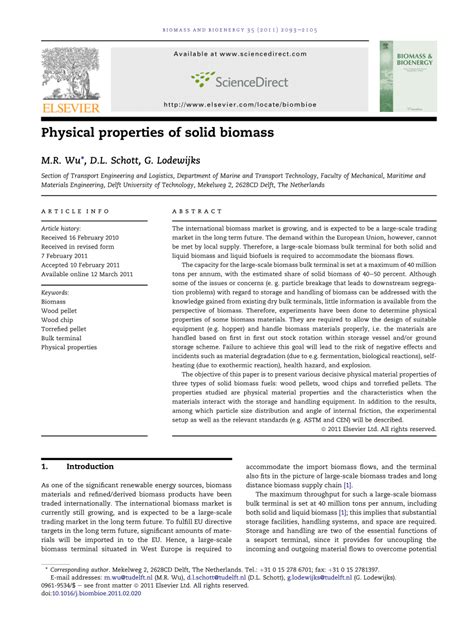 Pdf Physical Properties Of Solid Biomass