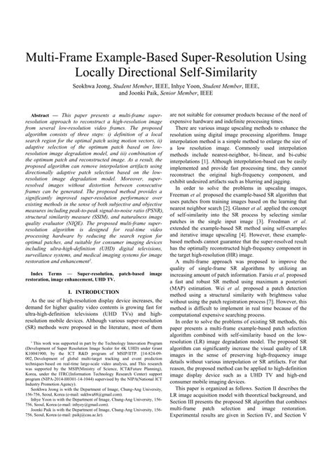 PDF Multi Frame Example Based Super Resolution Using Locally Directional Self Similarity