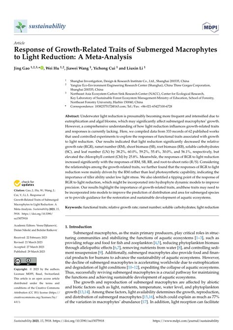 Pdf Response Of Growth Related Traits Of Submerged Macrophytes To Light Reduction A Meta Analysis