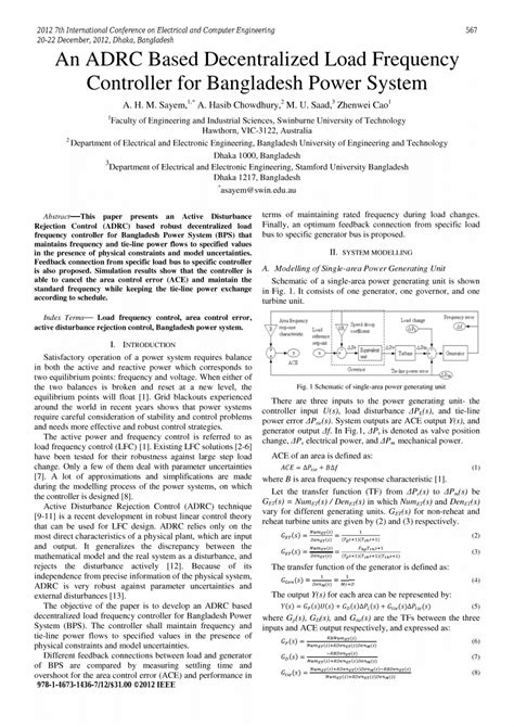 Pdf An Adrc Based Decentralized Load Frequency Controller For Bangladesh Power System