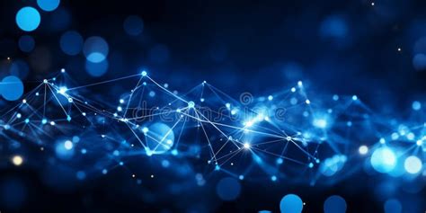 Abstract Blue Network Connection Data Technology Background With Glowing Dots Lines And