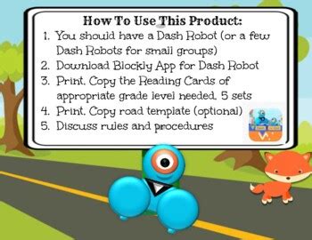 Dash The Robot Coding Task Cards READING RACES For K 1st TPT