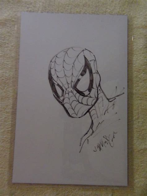 Original Spider Man Head Sketch On Comic Backing Board By Jeff Matsuda