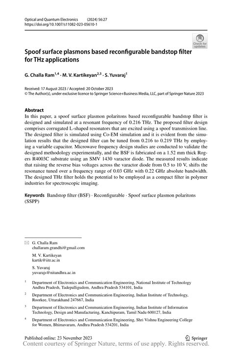 Spoof Surface Plasmons Based Reconfigurable Bandstop Filter For Thz