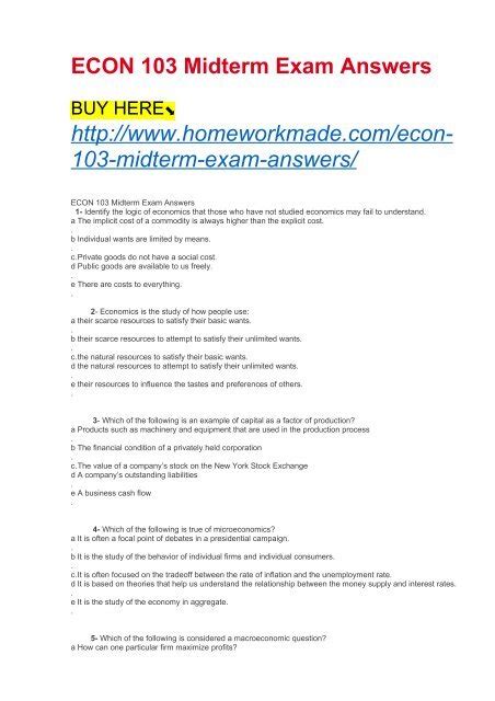 ECON 103 Midterm Exam Answers