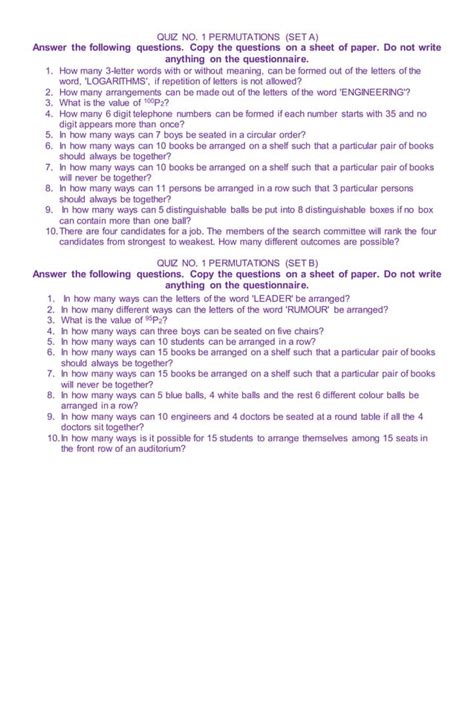 Quiz No 1 Permutation Pdf