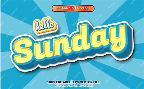 안녕하세요 일요일 여름 복고풍 3d 텍스트 효과 편집 가능한 템플릿 디자인 프리미엄 벡터