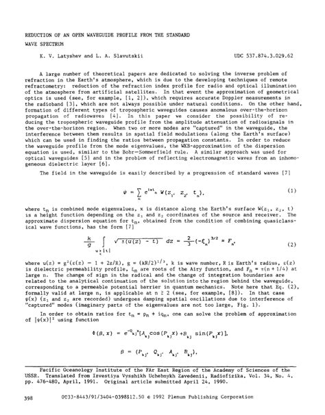 Pdf Reduction Of An Open Waveguide Profile From The Standard Wave Spectrum