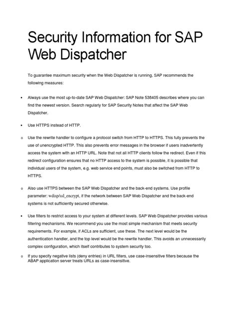 Security Information For Sap Web Dispatcher Word Download Free Pdf Hypertext Transfer