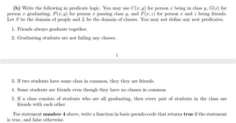 Solved B Write The Following In Predicate Logic You May Chegg