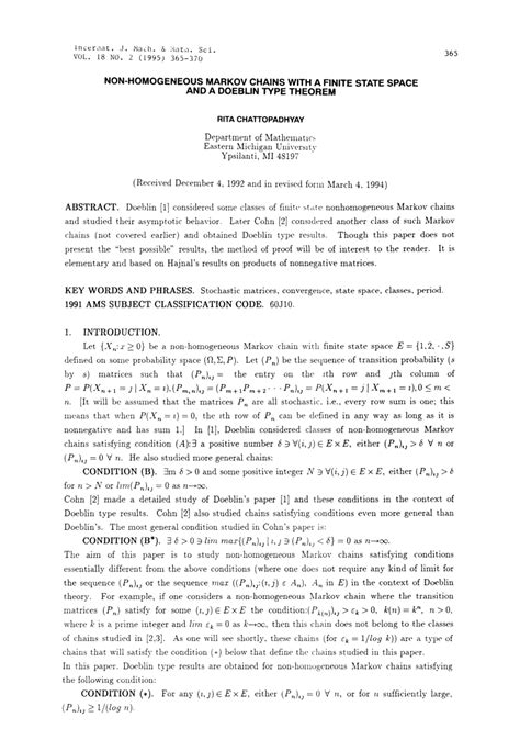Pdf Non Homogeneous Markov Chains With A Finite State Space And A Doeblin Type Theorem