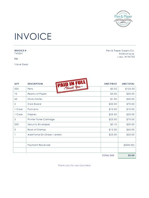 Office Supplies Invoice Pdf