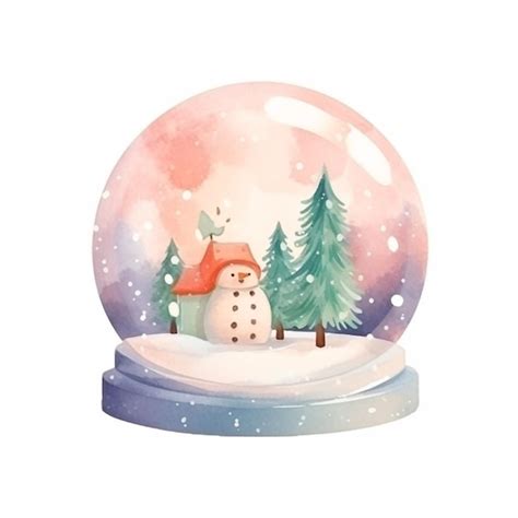 Globo De Nieve Acuarela Con Un Mu Eco De Nieve Dentro Foto Premium