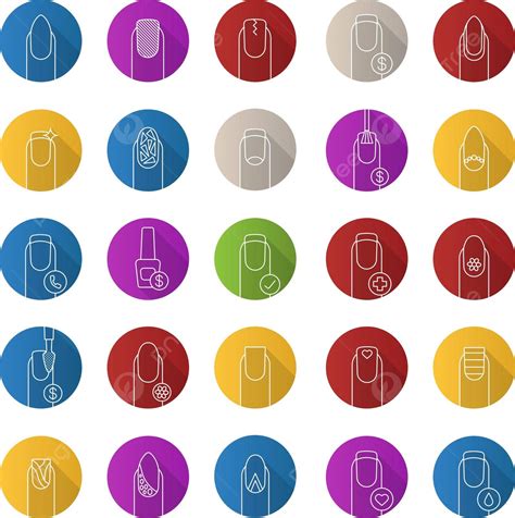 Manicure Flat Linear Long Shadow Icons Set Linear Types Hand Vector Linear Types Hand Png And