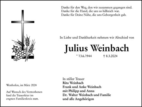 Traueranzeigen Von Julius Weinbach Vrm Trauerde