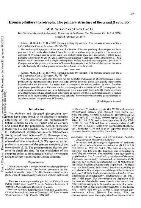 Pdf Human Pituitary Thyrotropin The Primary Structure Of The α And β