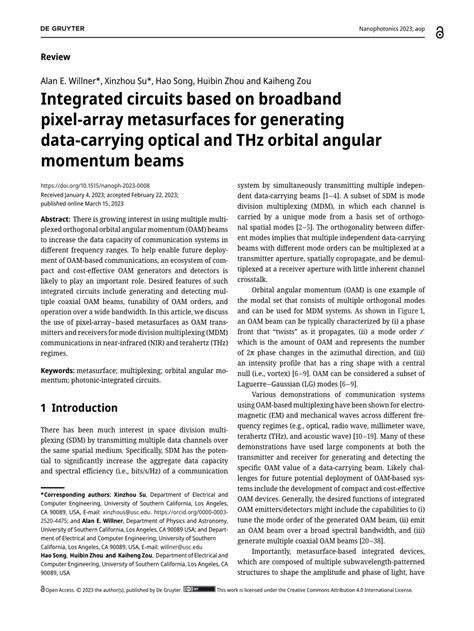 Pdf Integrated Circuits Based On Broadband Pixel Array Metasurfaces For Generating Data