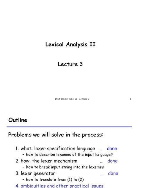Lexical Analysis Ii Prof Bodik Cs 164 Lecture 2 1 Pdf Computer