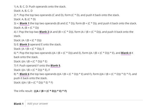 1 a b c d push operands onto the stack stack a b c d 2 pop the top