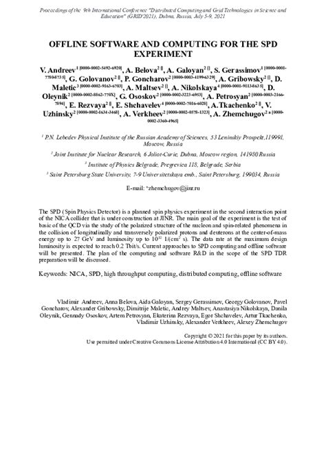 Pdf Offline Software And Computing For The Spd Experiment