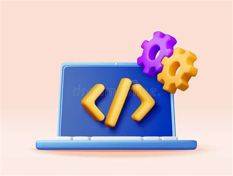 3d Code Icon And Gear Cogwheel In Laptop Stock Vector Illustration Of